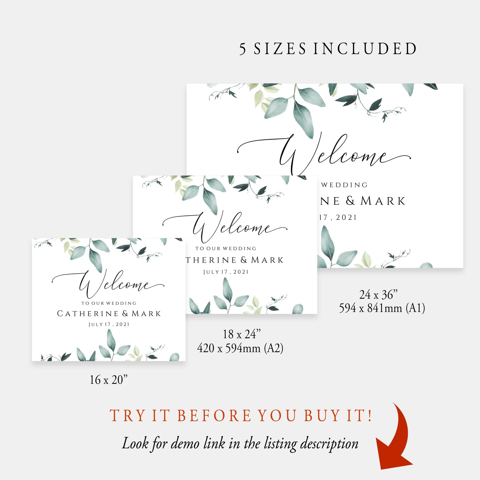 Eucalyptus Welcome Sign Template Instant Download Editable | Etsy