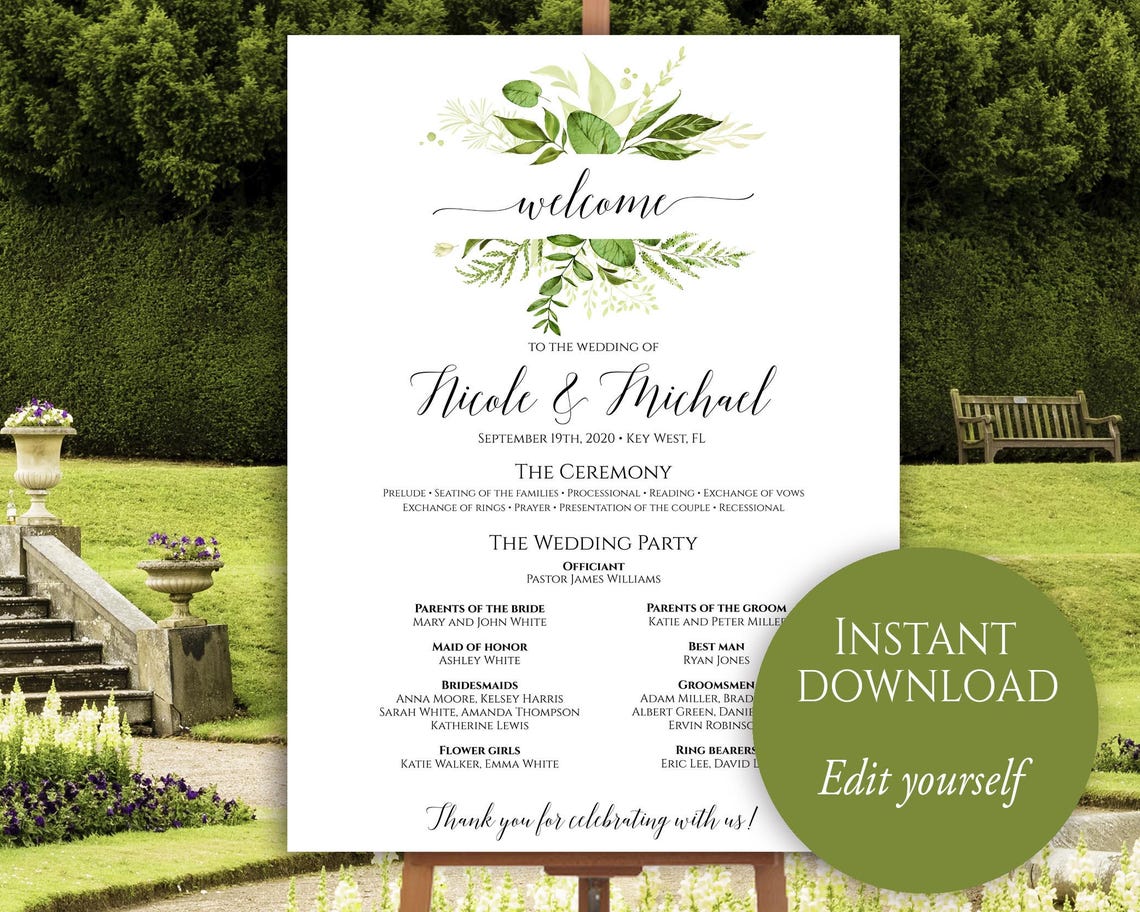 Wedding Program Poster Large Wedding Program Wedding Poster | Etsy