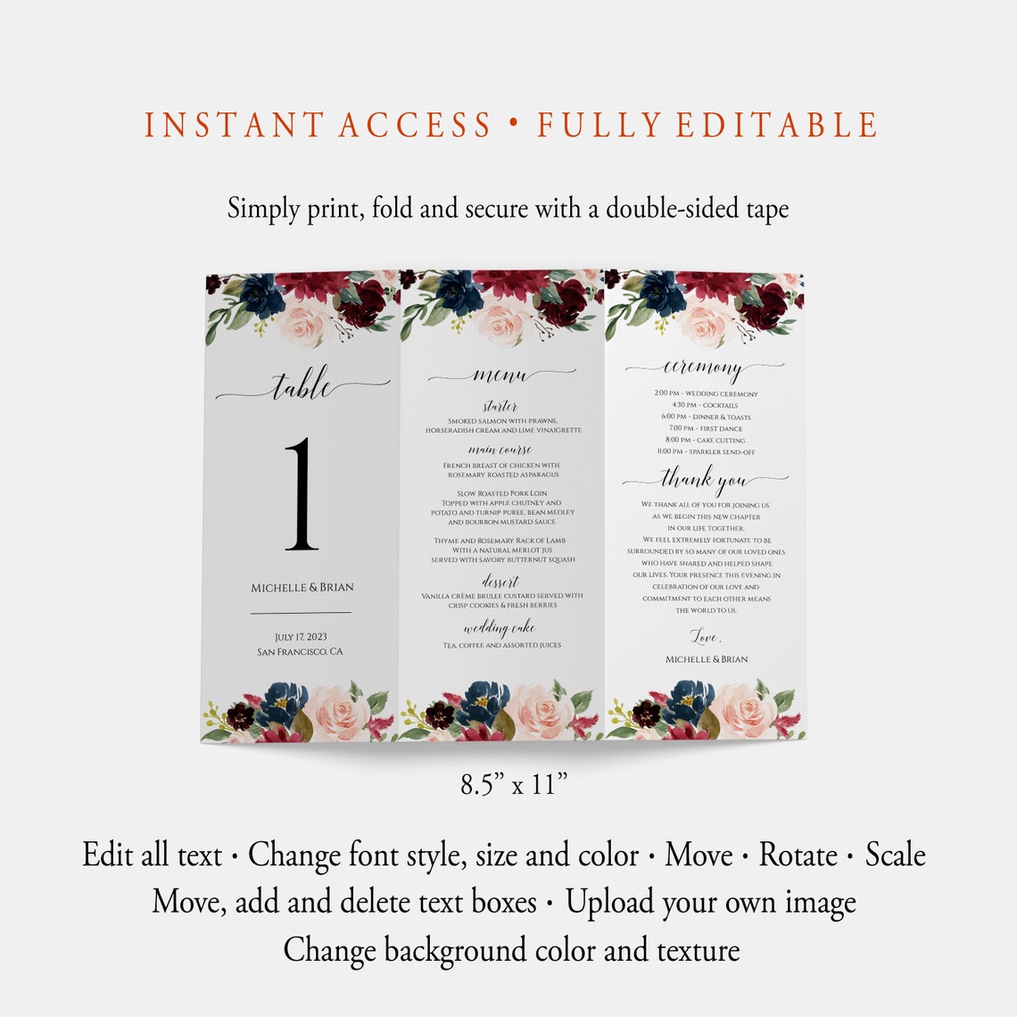 Merlot Tri-fold Table Number Template Editable Tri-fold Table - Etsy Canada