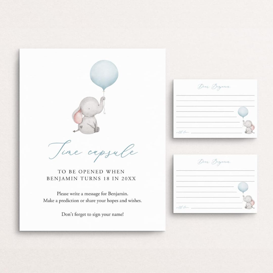 Boy Baby Shower Time Capsule Sign and Cards, First Birthday Time ...