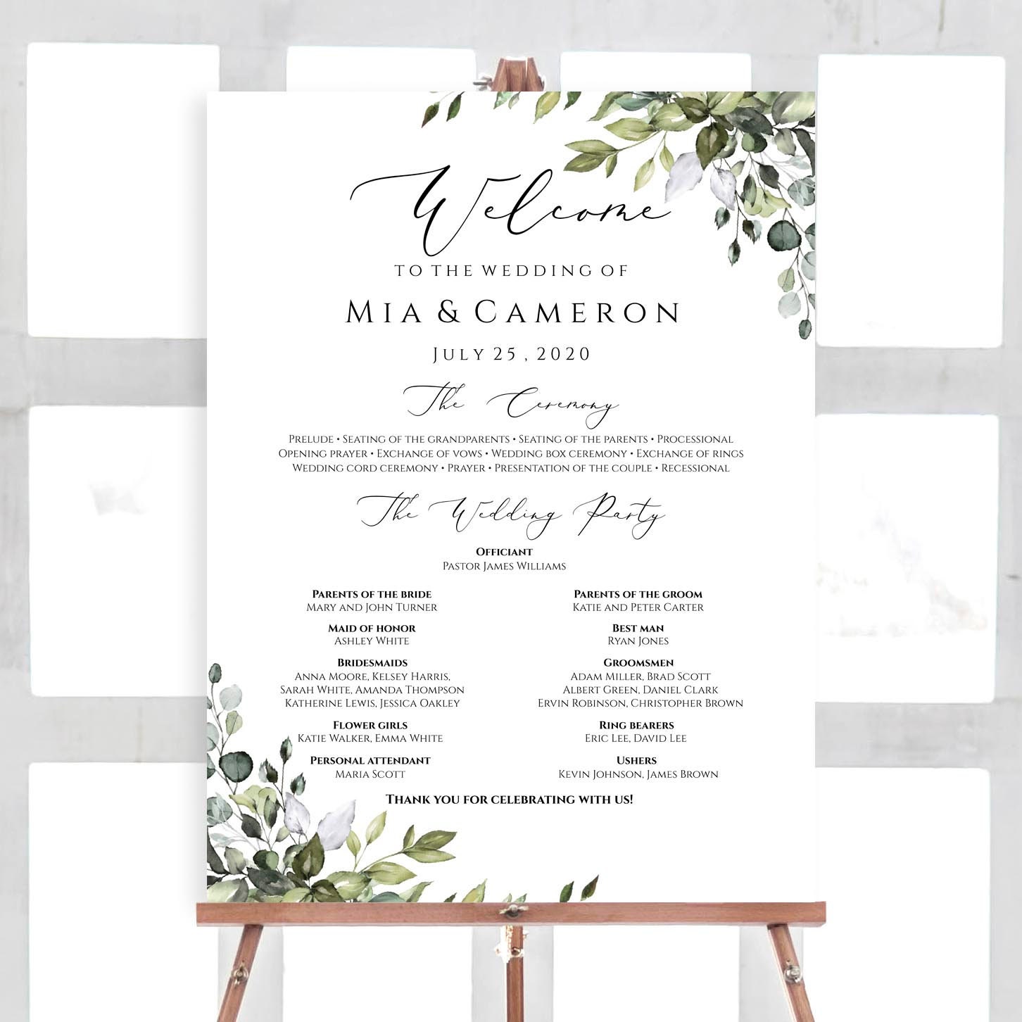 Greenery Wedding Program Poster Wedding Program Board - Etsy