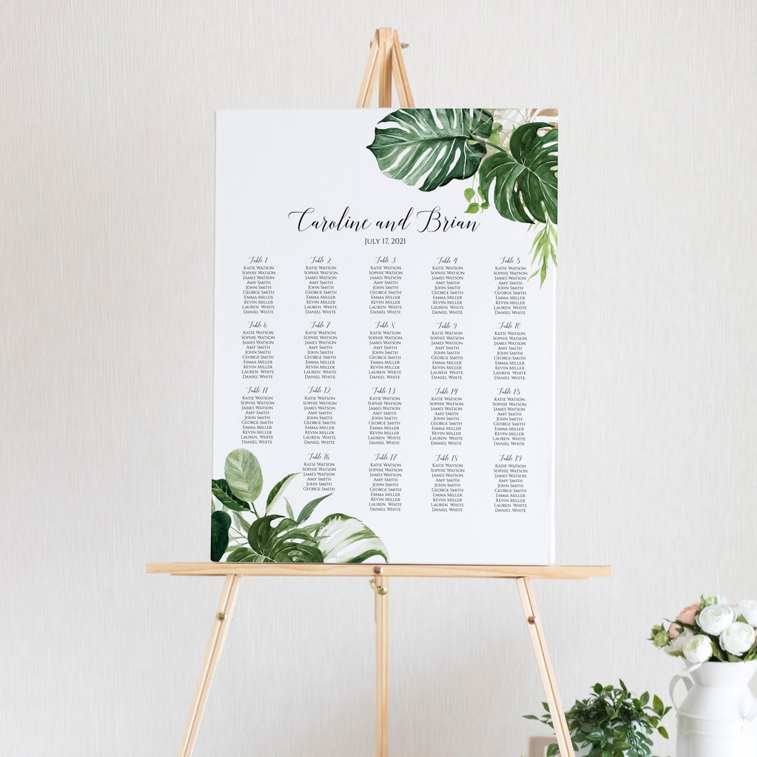 Tropical Wedding Seating Chart Template, Destination Wedding Seating ...