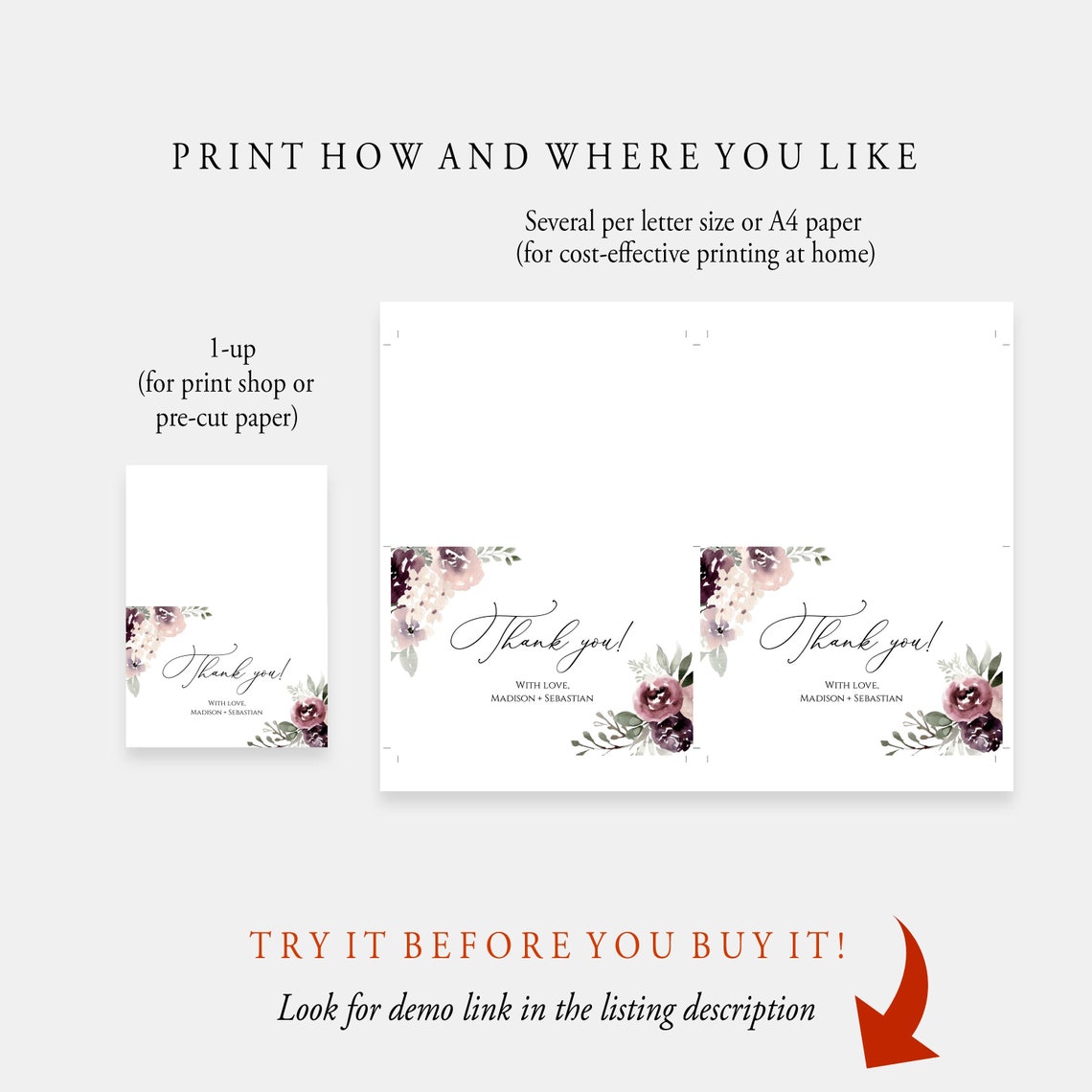 Purple Thank You Card Fully Editable Folded Thank You Note | Etsy