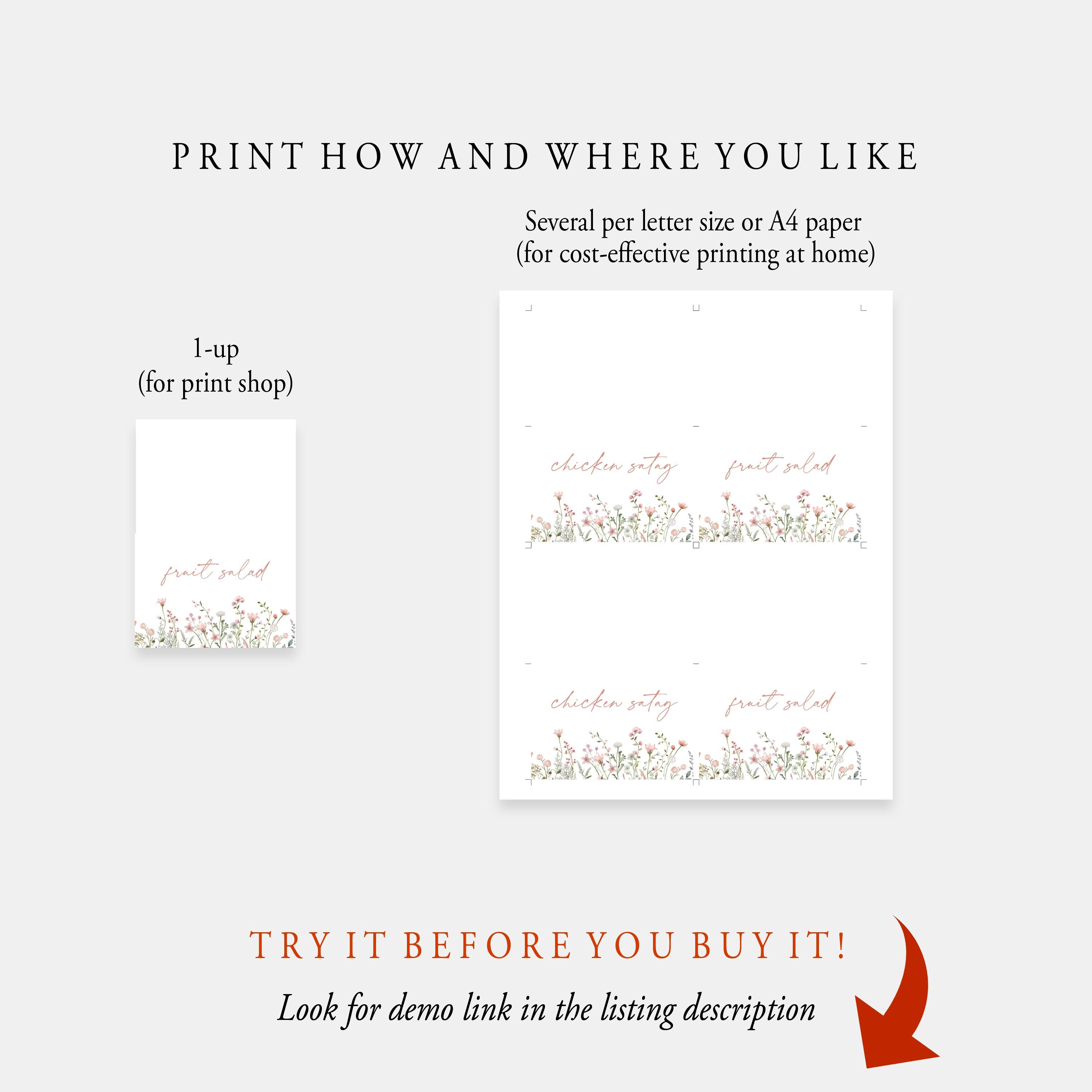 Wildflower Buffet Card Template Editable Summer Flower Food Label Girl ...