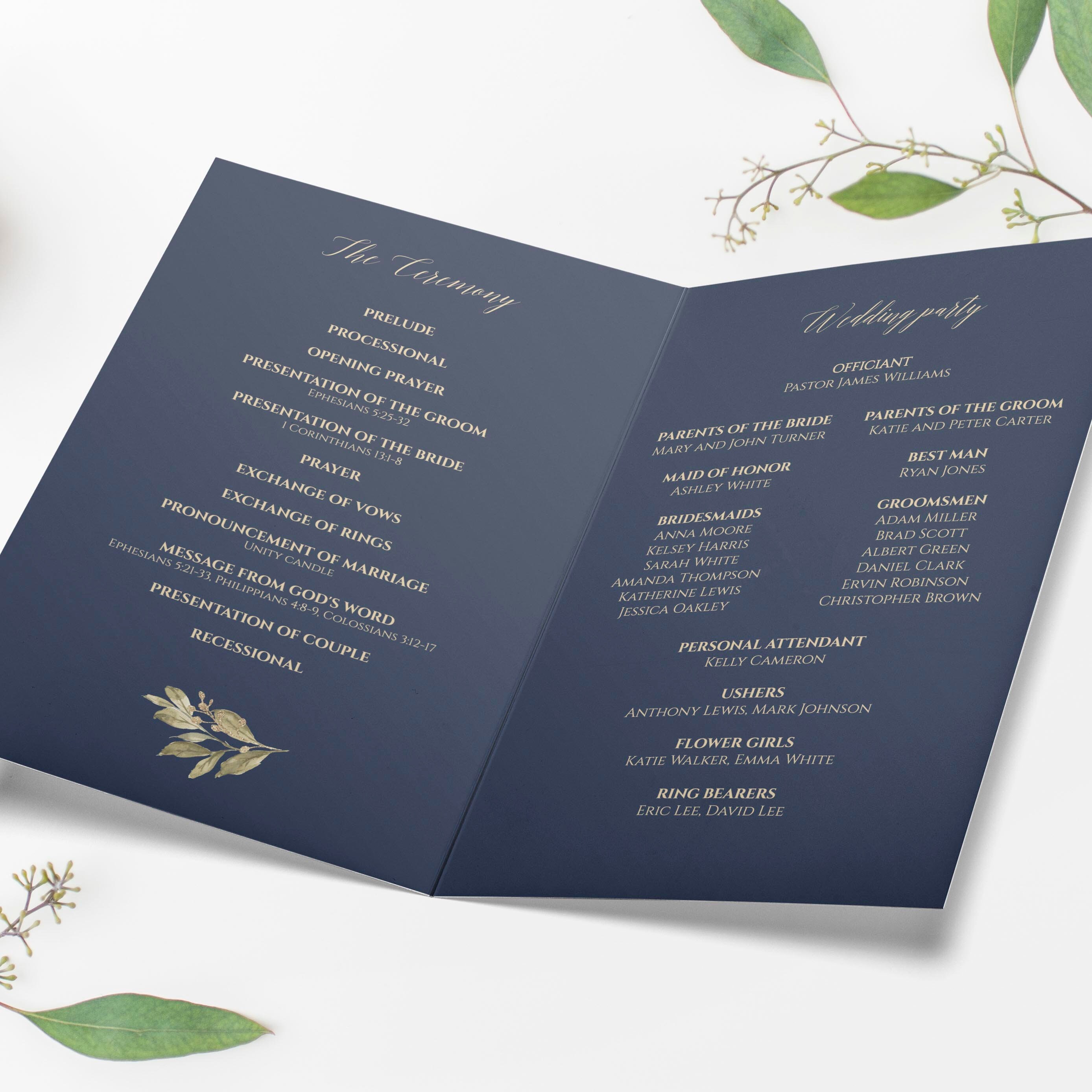 Navy and Gold Folded Program Template Fully Editable Order of - Etsy