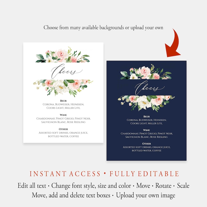 Boho Bar Menu Sign Template Instant Download Bar Sign | Etsy