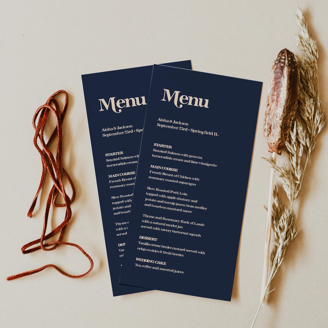 Navy Menu Template Printable Wedding Menu Cards DIY Editable - Etsy