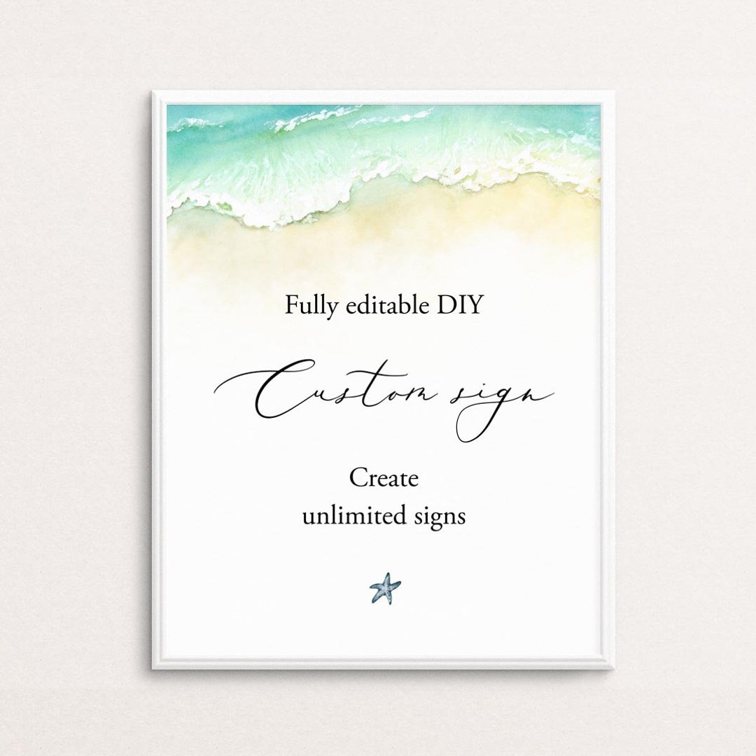 Beach Wedding Sign Template, Instant Download, Seashore Wedding Signage ...