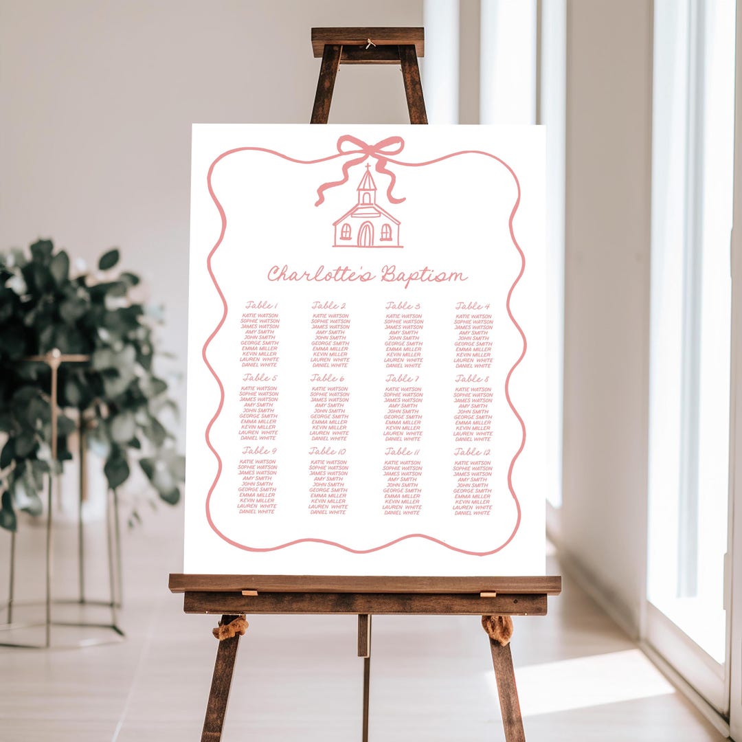 Hand Drawn Baptism Seating Chart Boy Editable Template Whimsical ...