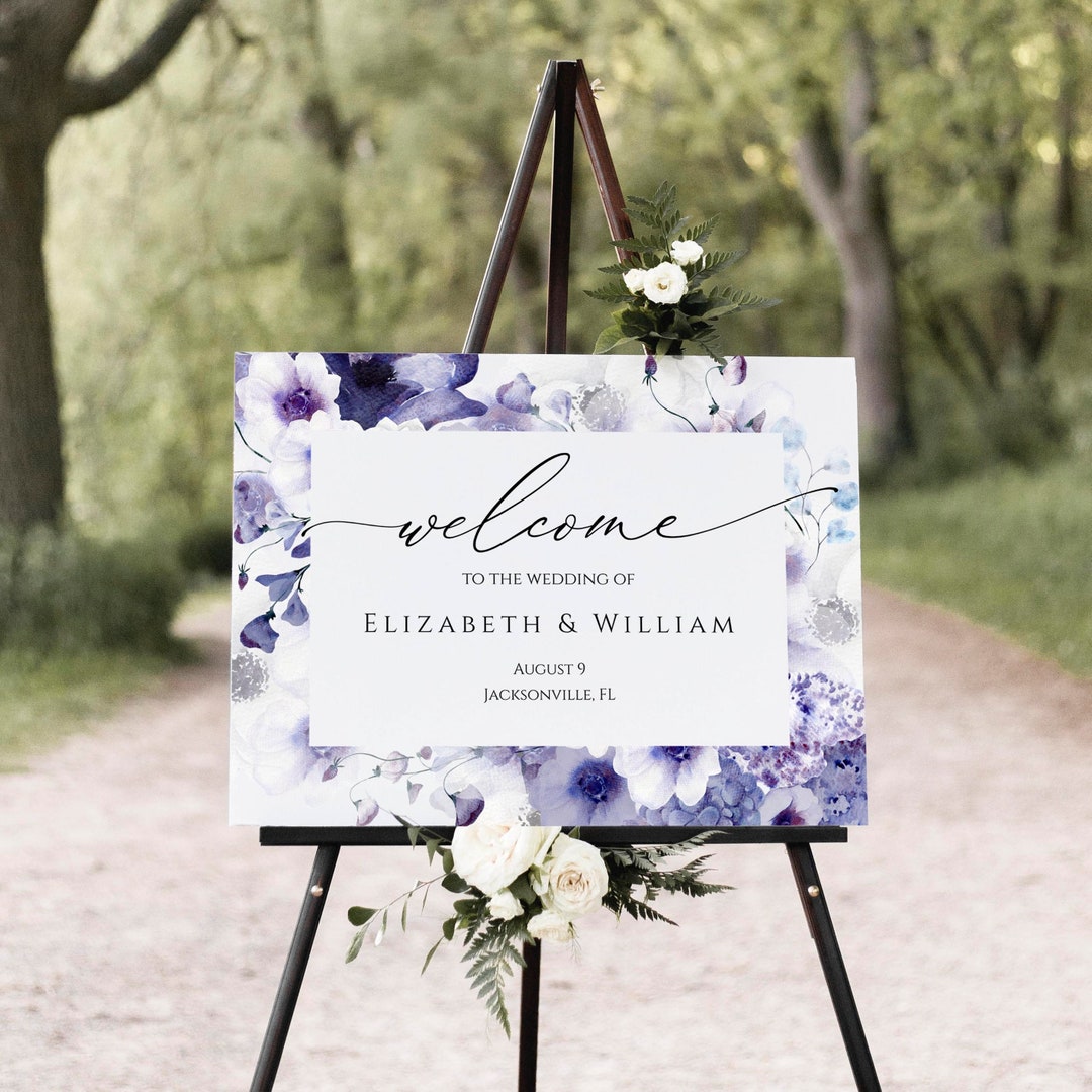 Purple Welcome Sign Template, Wedding Welcome Sign Download, Violet ...