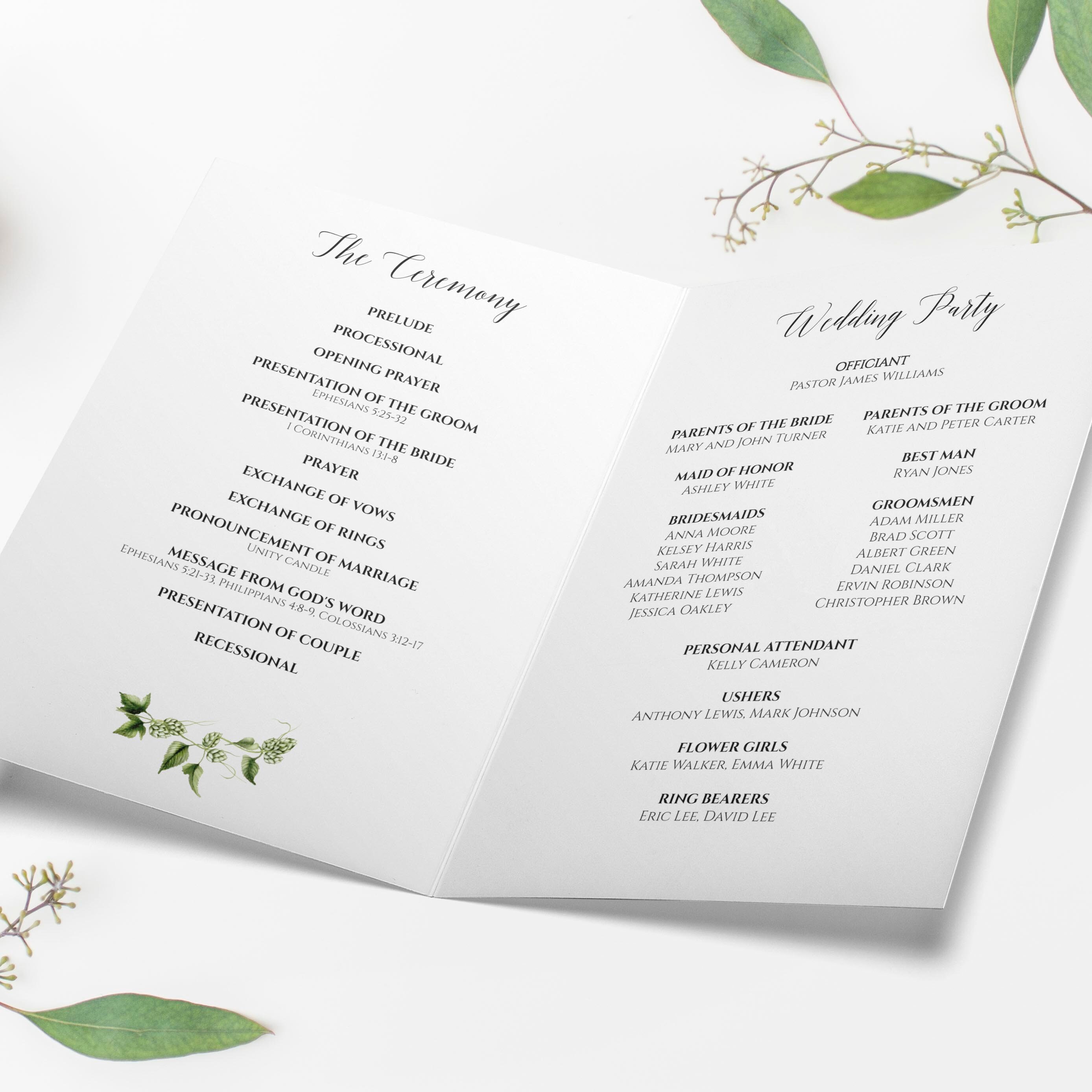 Greenery Folded Wedding Program Template Editable Folded - Etsy