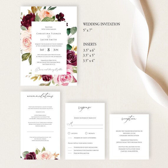 Templett C45 Blush Printable Invitation Insert Burnt Orange Enclosure ...