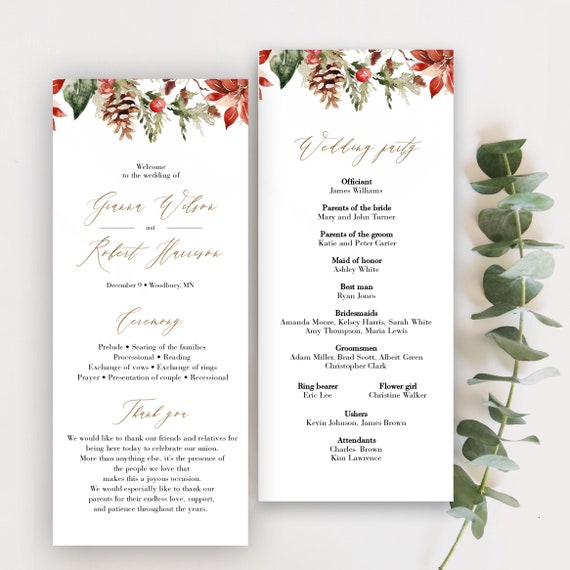 Winter Wedding Program Template Editable Winter Ceremony - Etsy