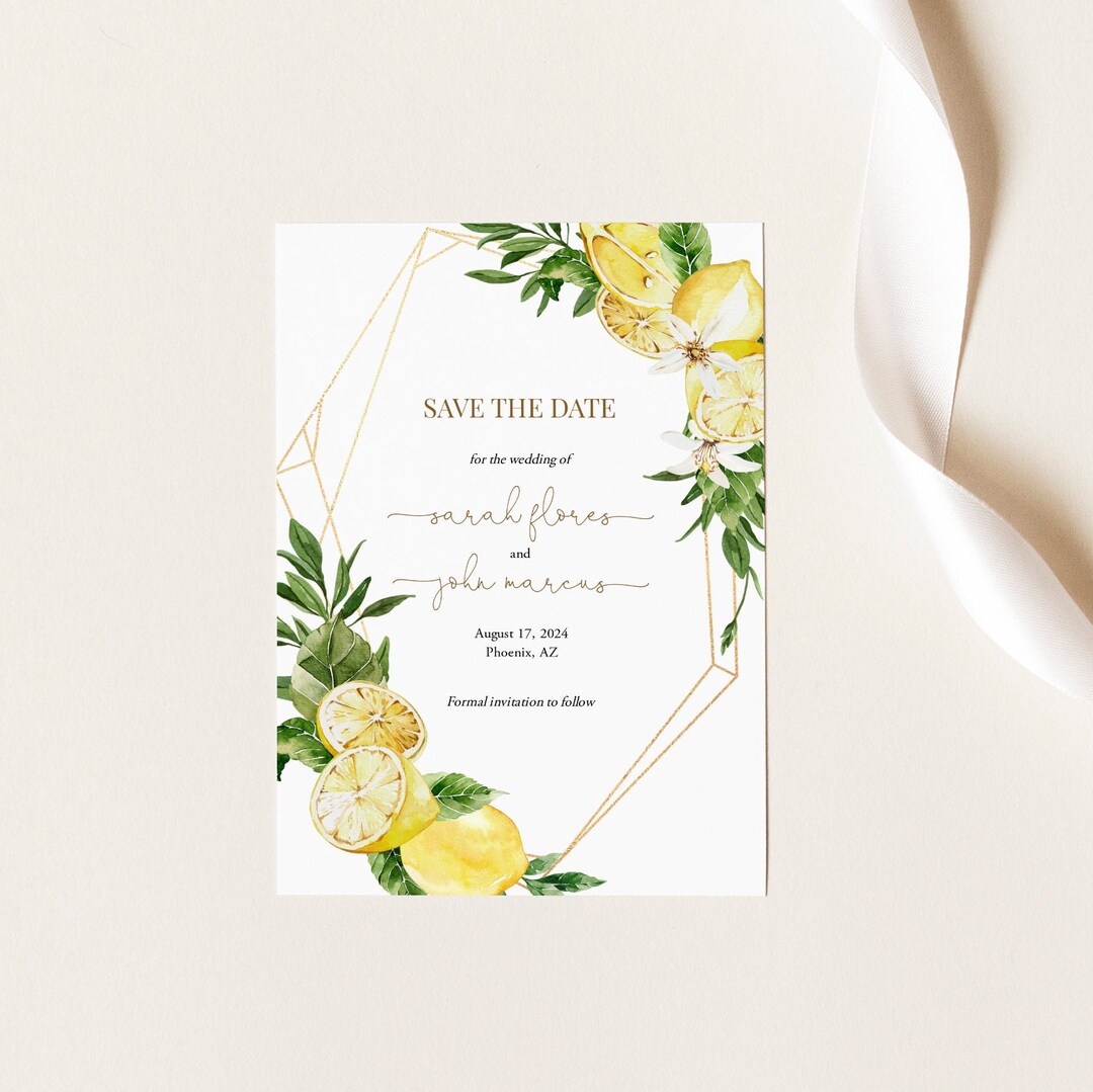 Lemon Save the Date Template, Instant Download, Citrus Save the Date ...
