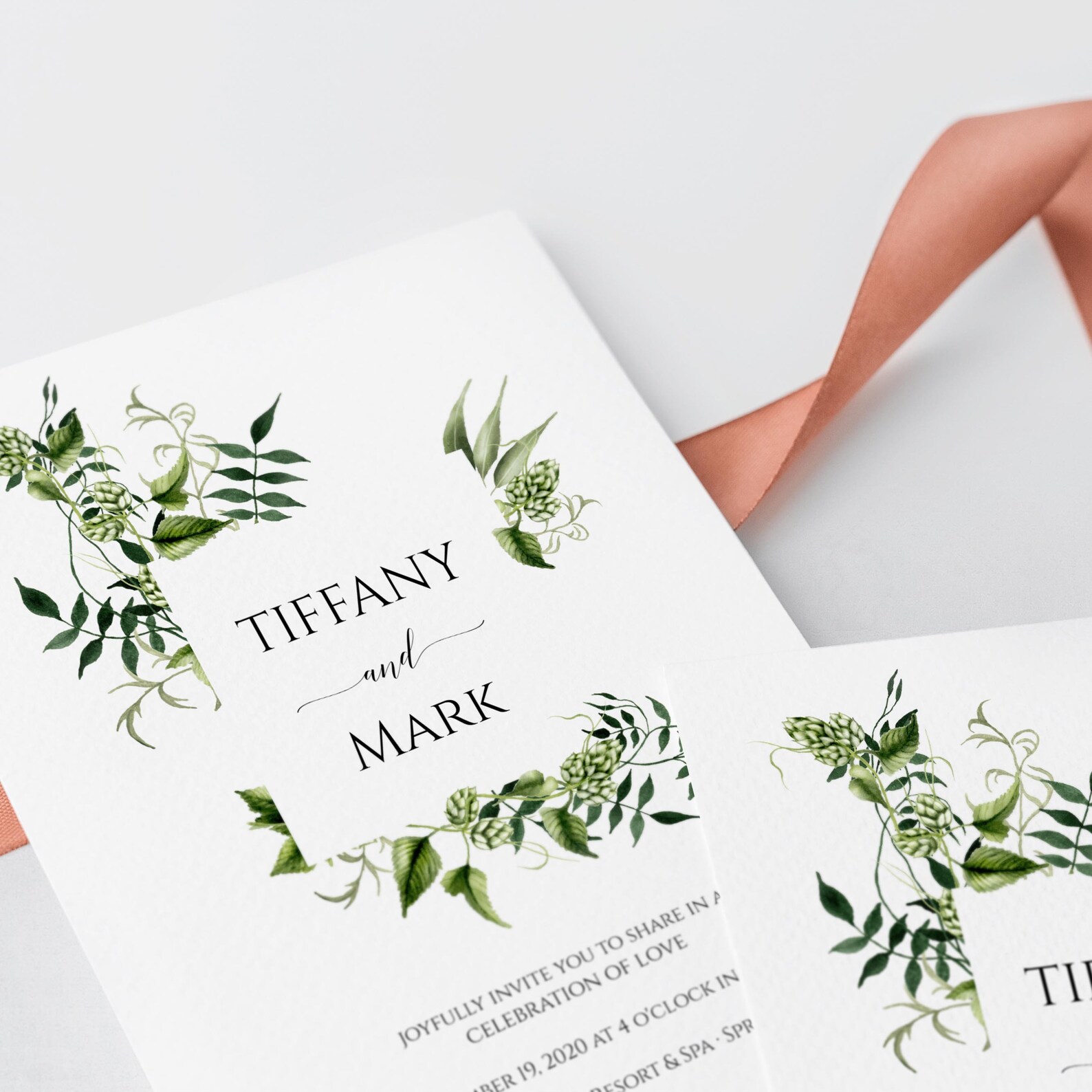 Greenery Wedding Invitation Suite Fully Editable Invitation | Etsy