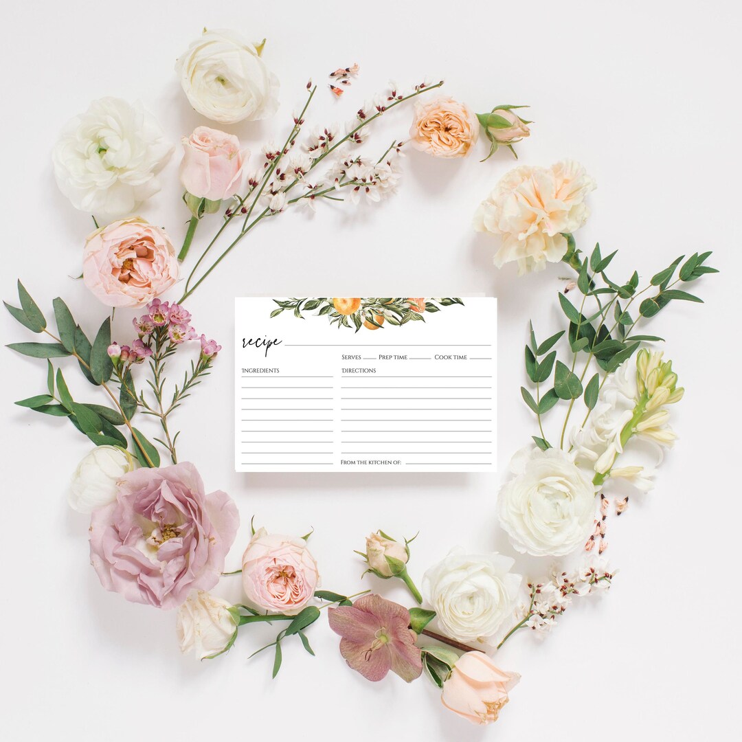 Orange Recipe Card Template, Instant Download, Citrus Recipe Card ...