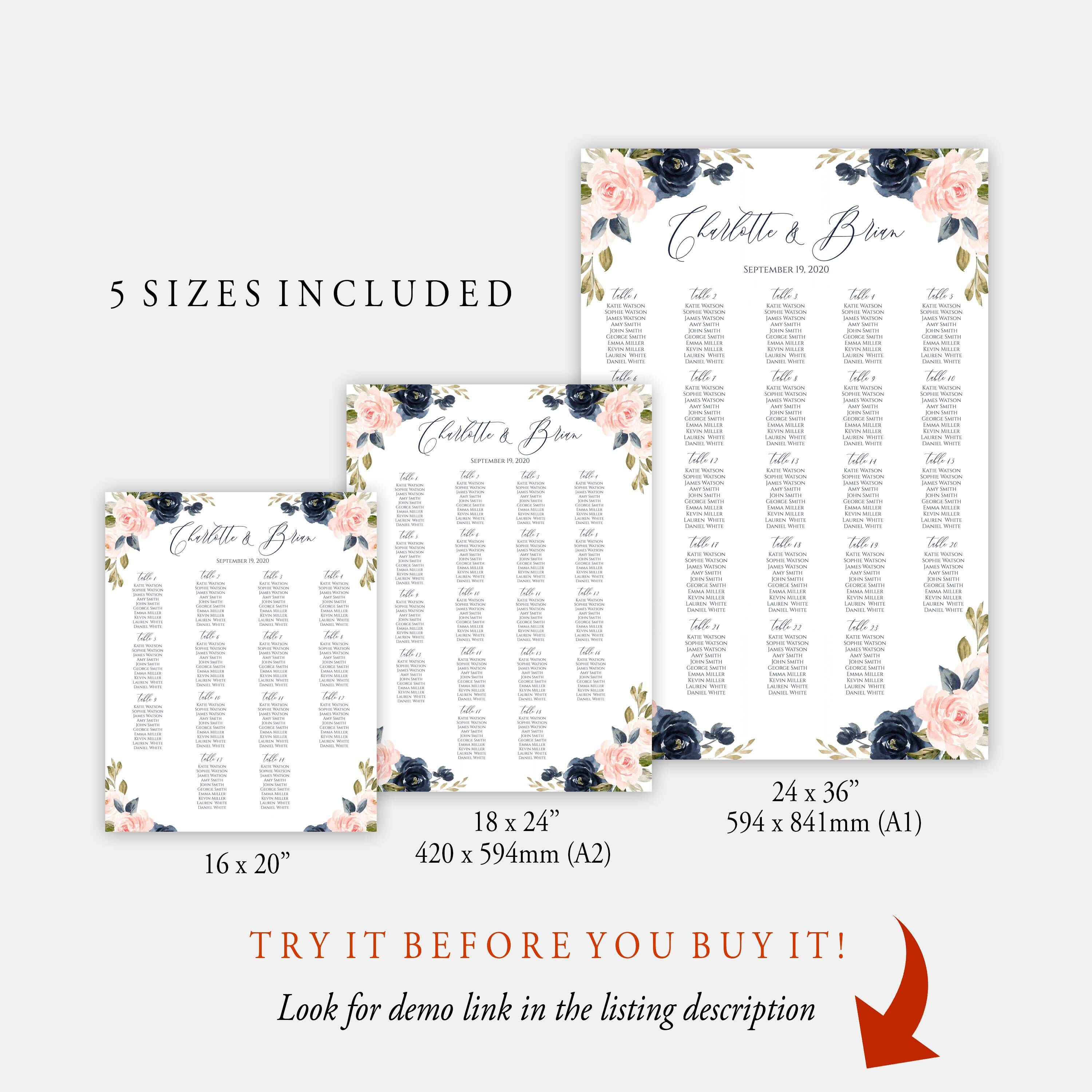 Editable Seating Chart Instant Download Boho Seating Poster | Etsy