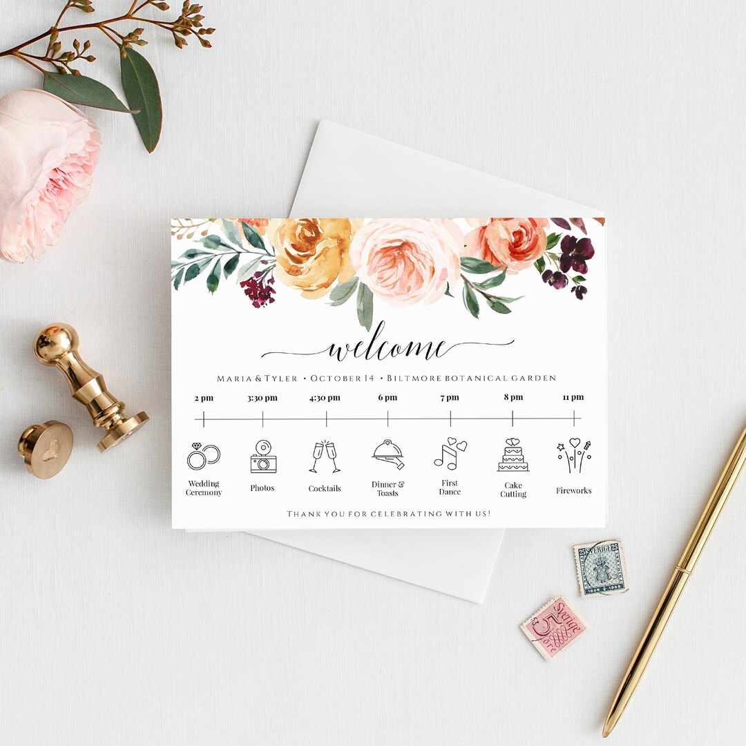Editable Wedding Timeline Template Download, Printable Timeline, Boho ...