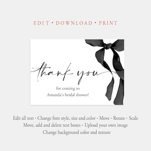 Bow Thank You Card Bridal Shower Ribbon Thank You Bow Birthday Party ...