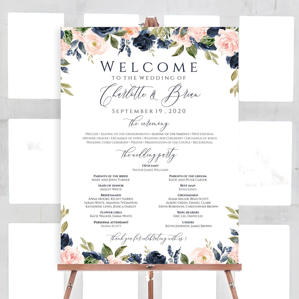 Blush And Navy Wedding Program Poster Wedding Program Board | Etsy
