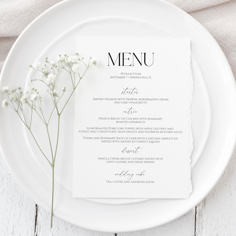 Classic Wedding Menu Template Download Editable Minimalist - Etsy