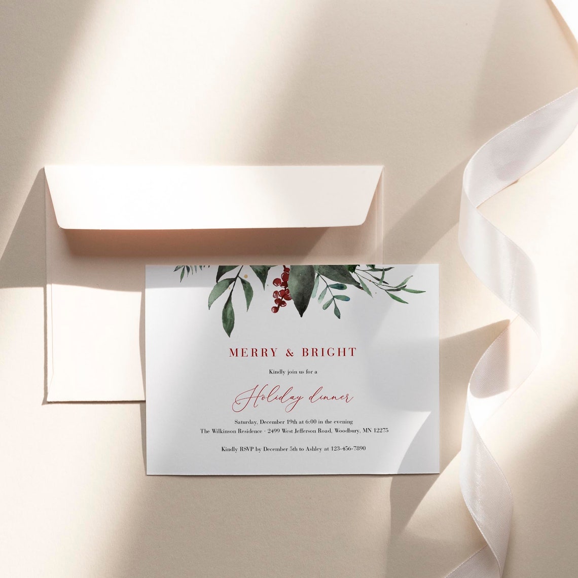 Holiday Dinner Invitation Template Editable Christmas Dinner | Etsy