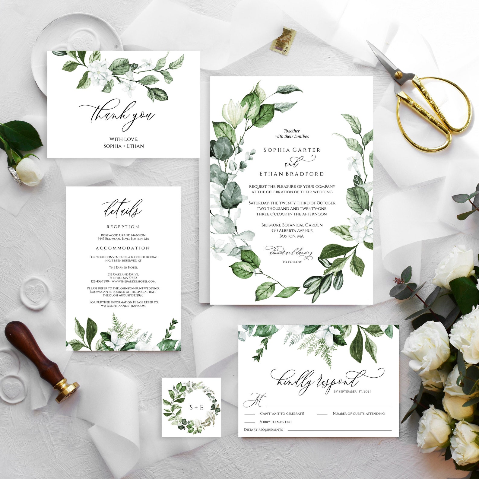 Greenery Wedding Invitation Suite Fully Editable Invitation - Etsy