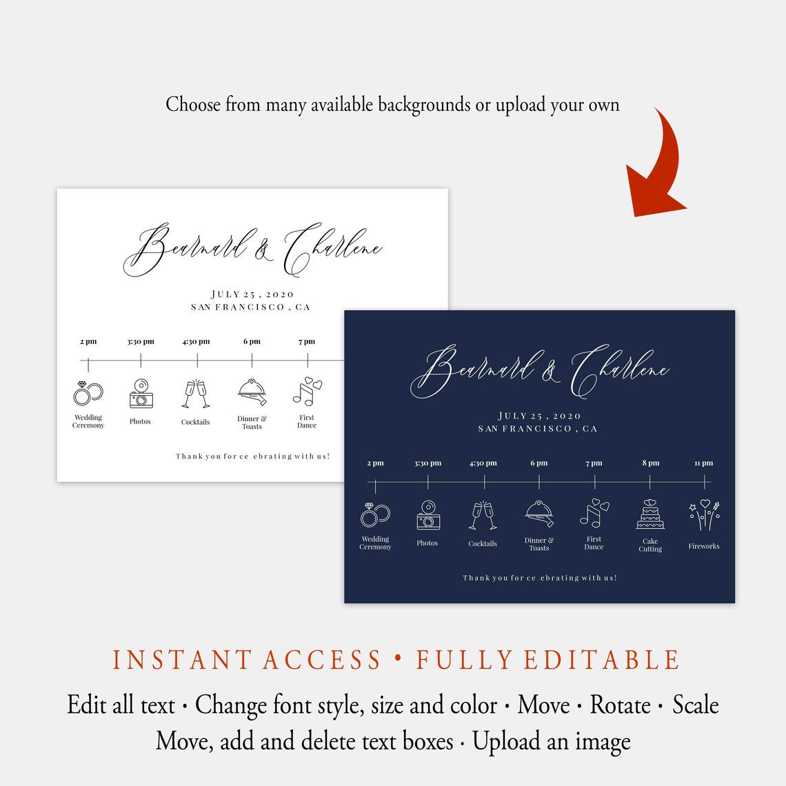 Order of Events Poster Wedding Timeline Template Download - Etsy