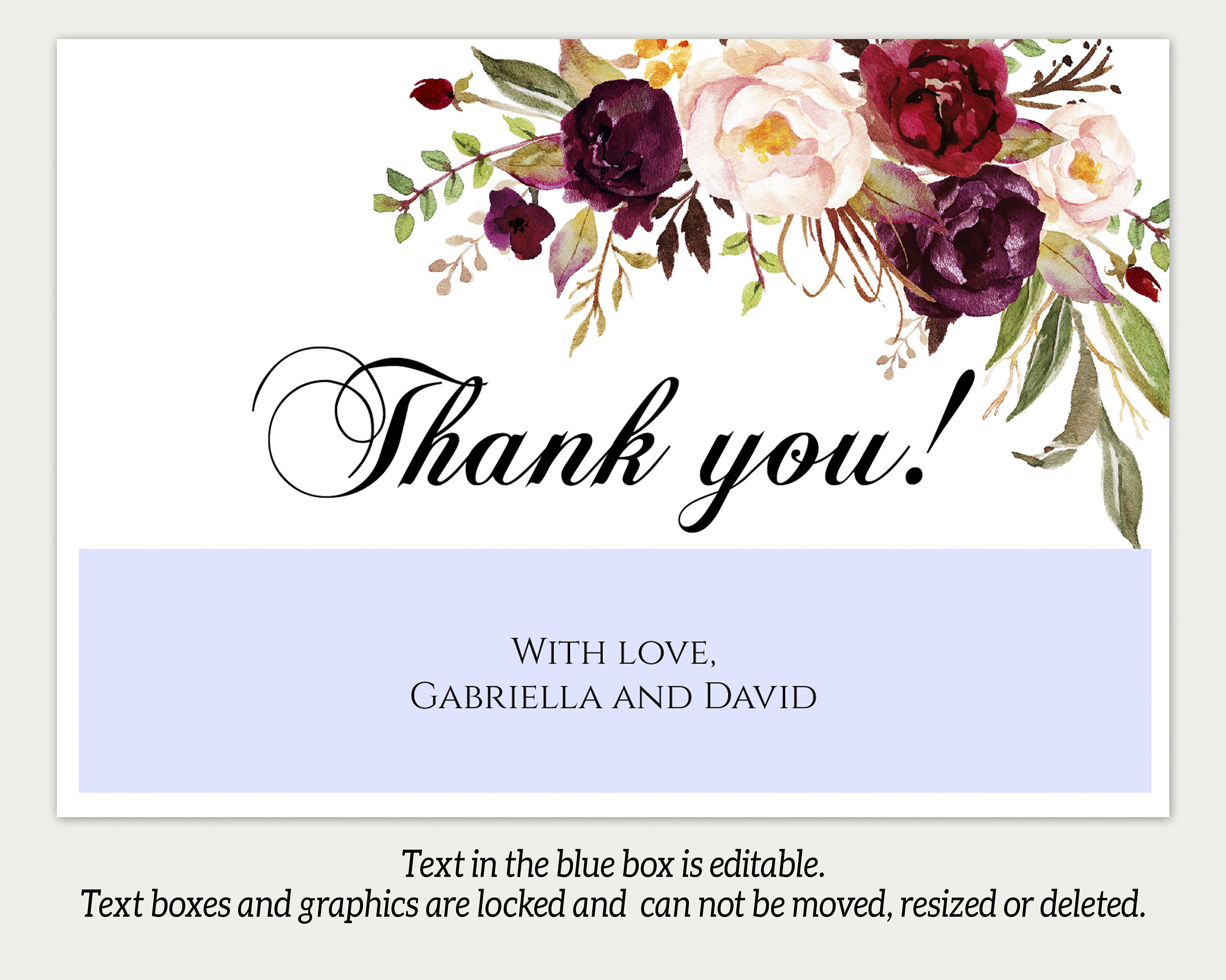 Thank You Card Template Thank You Cards Thank You Notes | Etsy