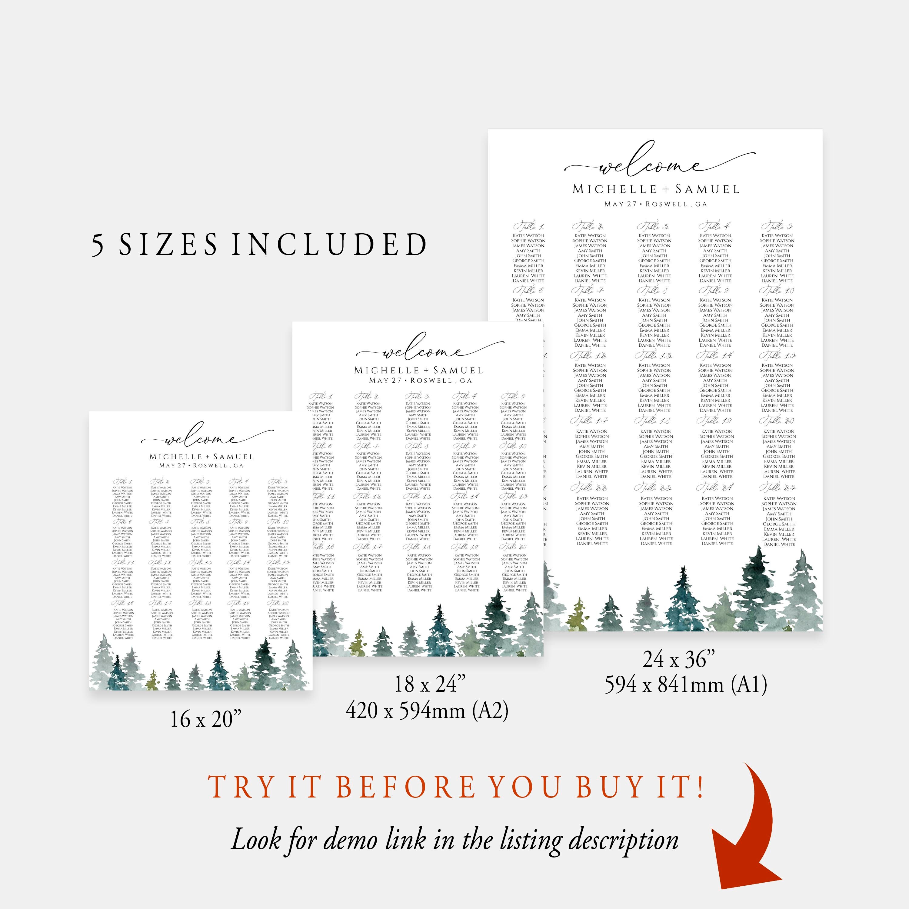 Forest Seating Chart Template Pine Tree Wedding Seating | Etsy