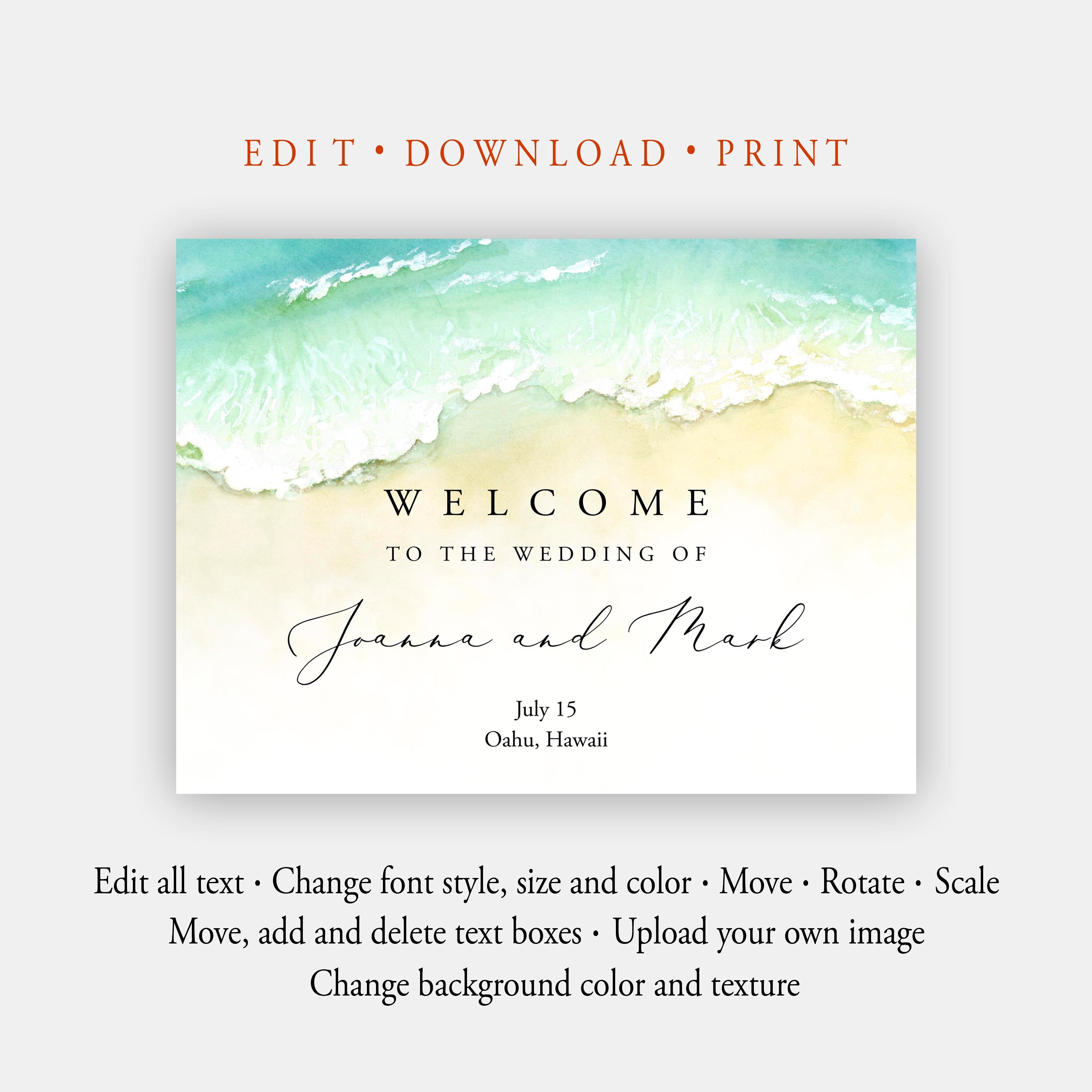Beach Wedding Welcome Sign Template Instant Download - Etsy