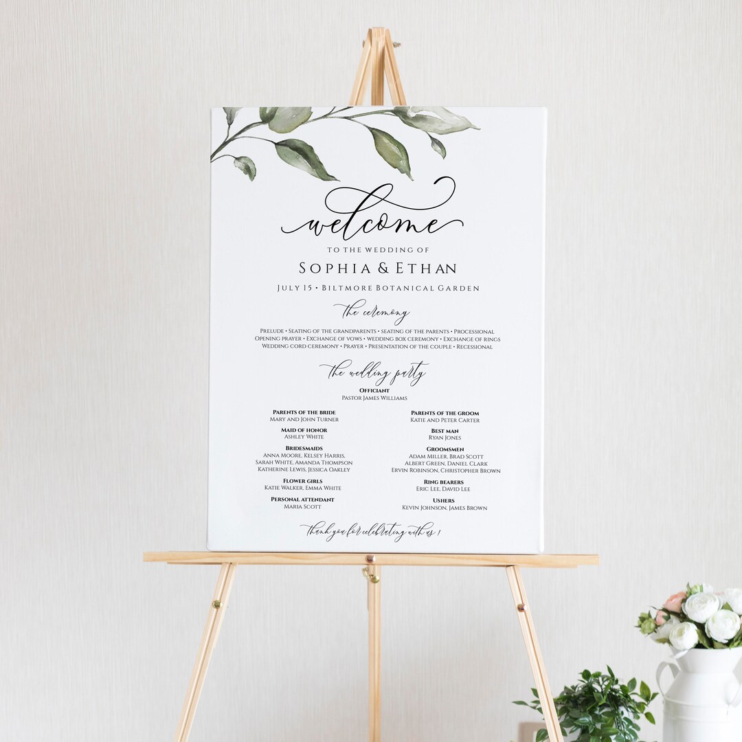 Printable Wedding Program Poster, Wedding Program Board Template ...