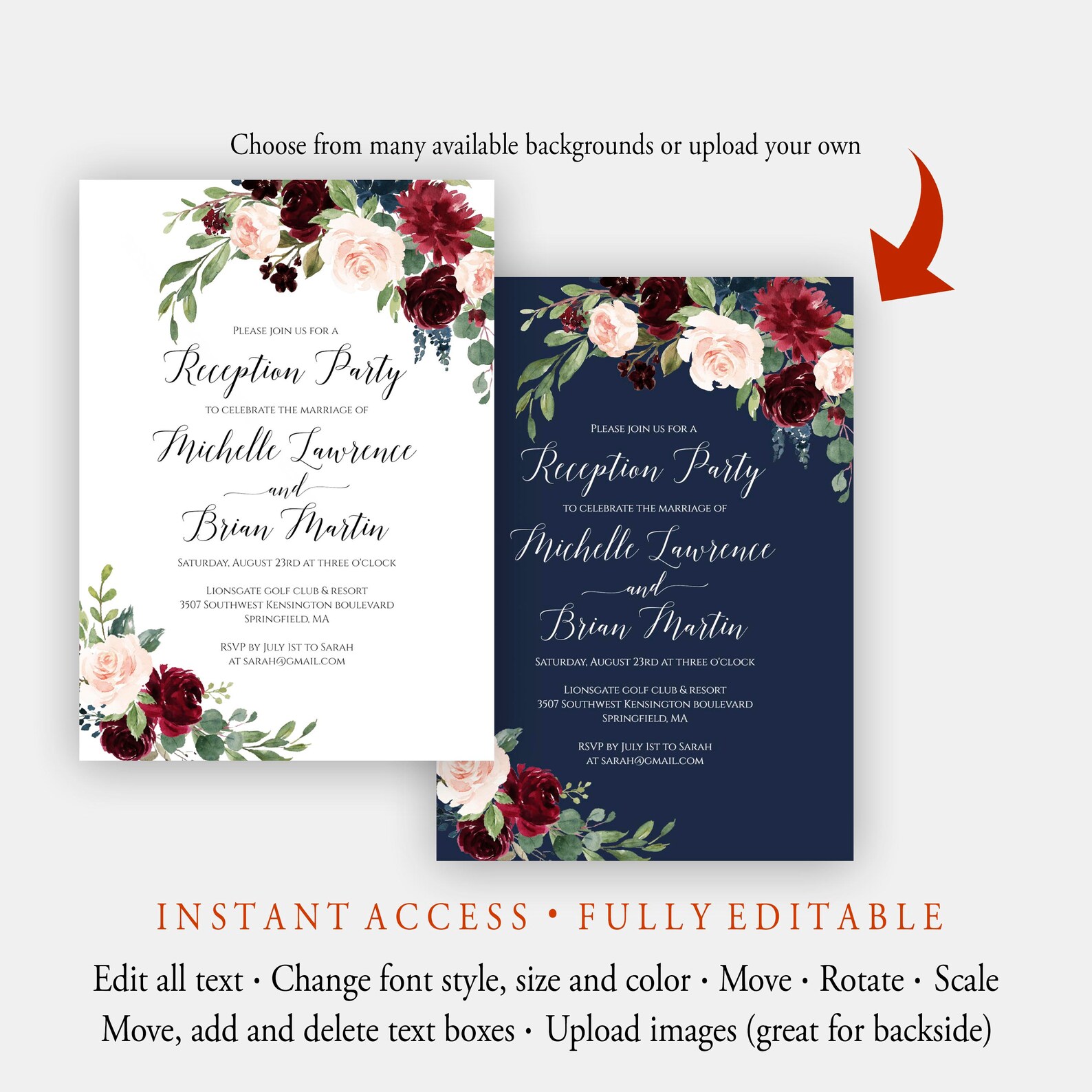 Reception Party Invitation Template 100% Editable Text | Etsy