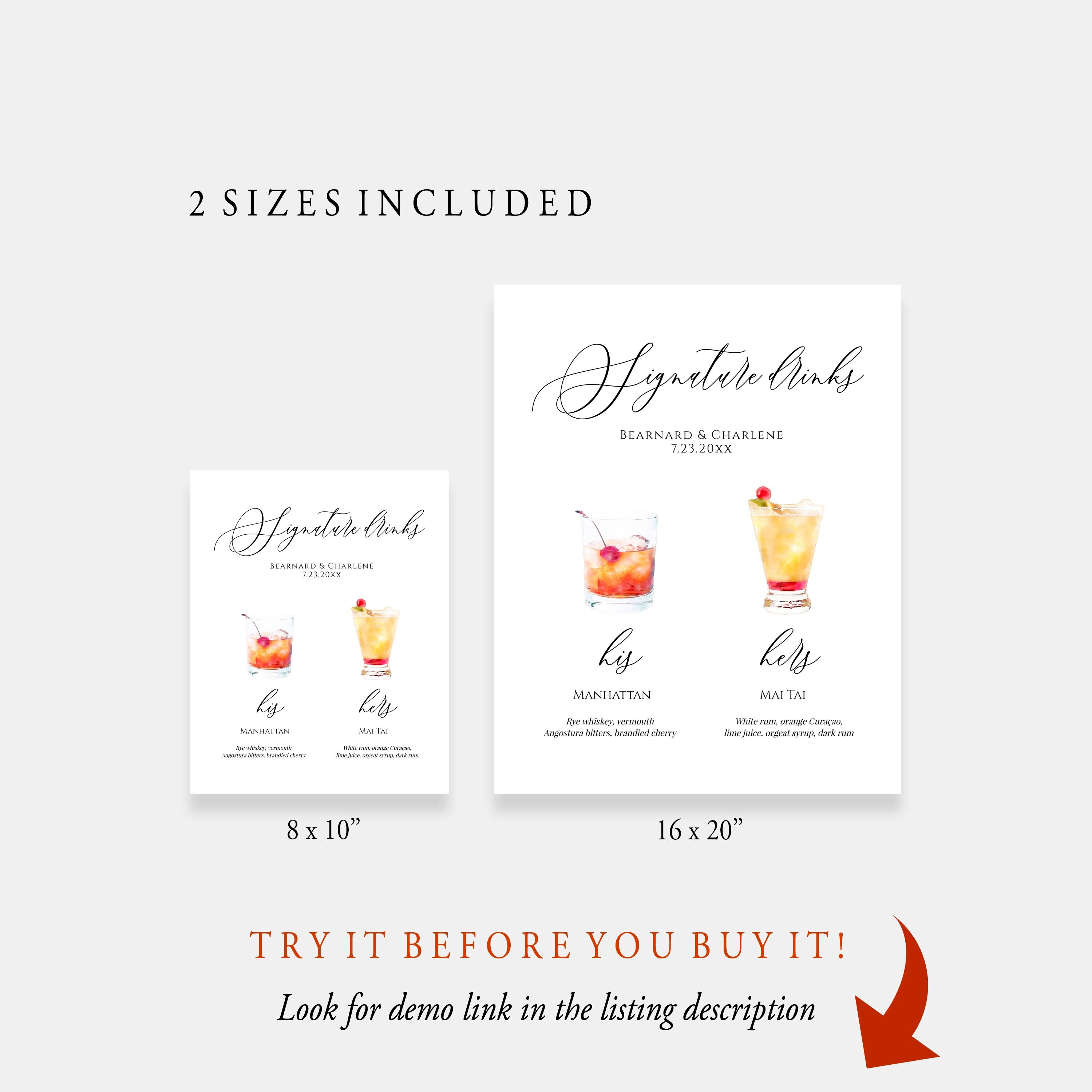 Wedding Signature Cocktail Sign Template Editable Signature - Etsy