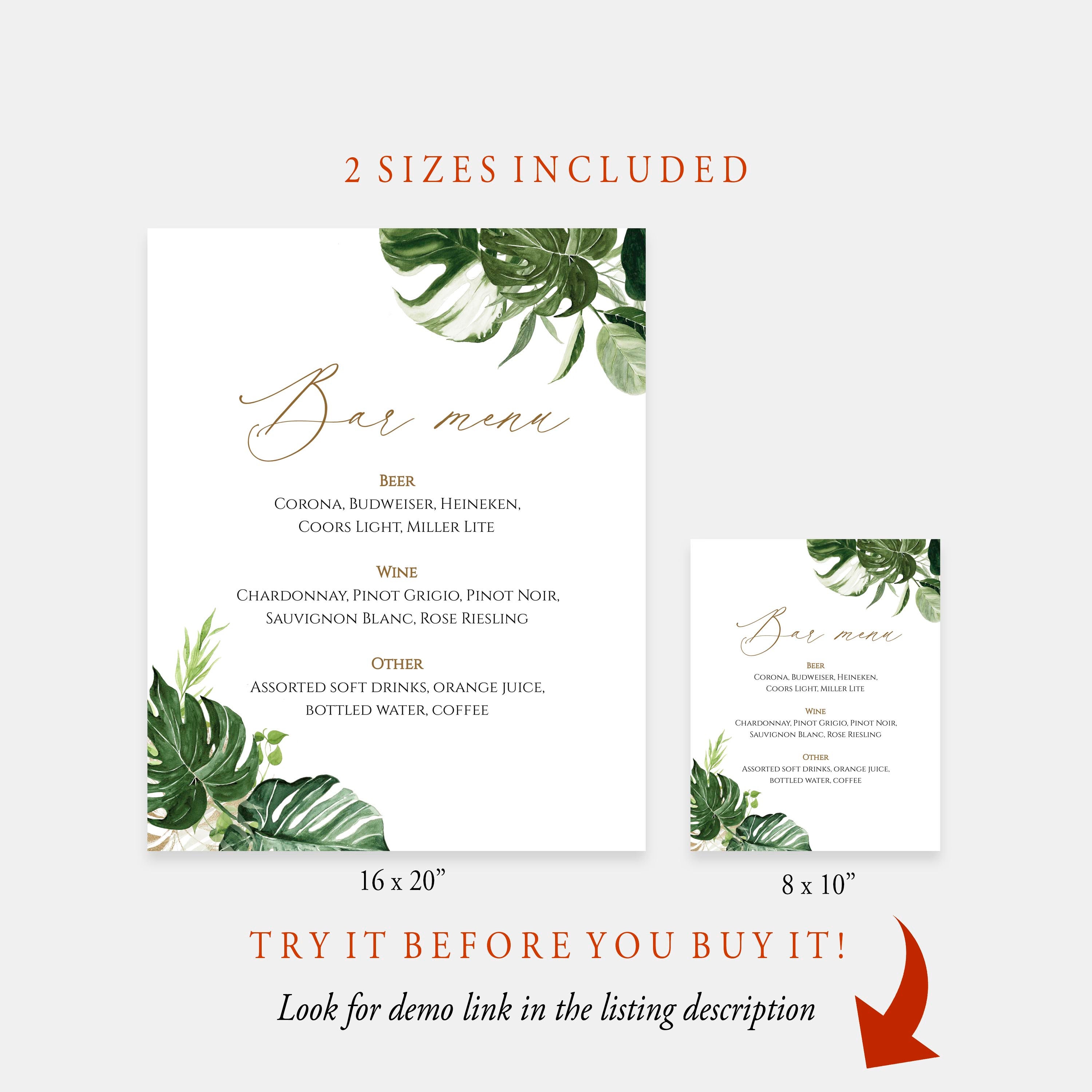 Tropical Bar Menu Sign Template Download The Bar Sign Palm | Etsy