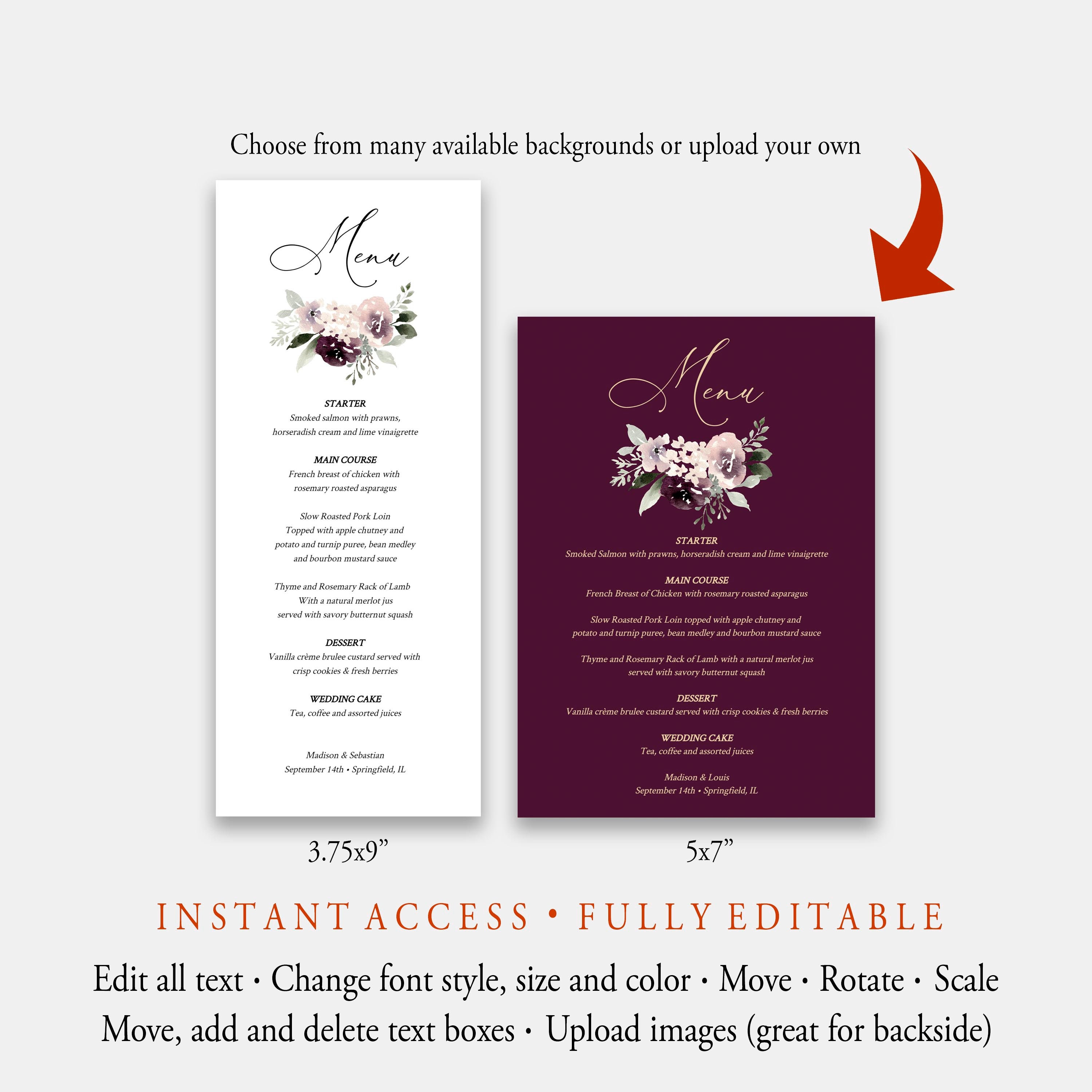 Bohemian Menu Template Fully Editable Menu Printable Wedding - Etsy