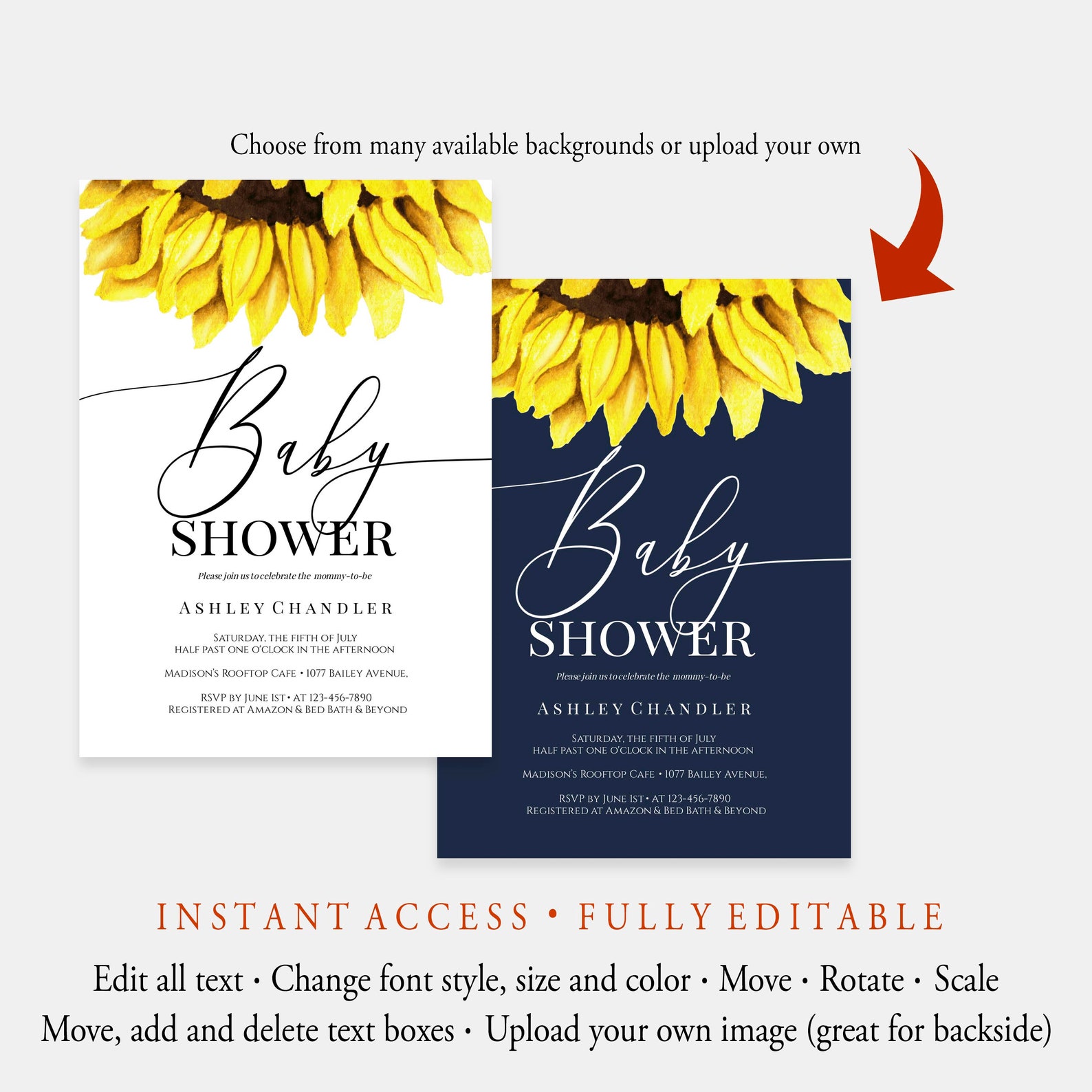 Sunflower Baby Shower Invitation Template Download 100% | Etsy