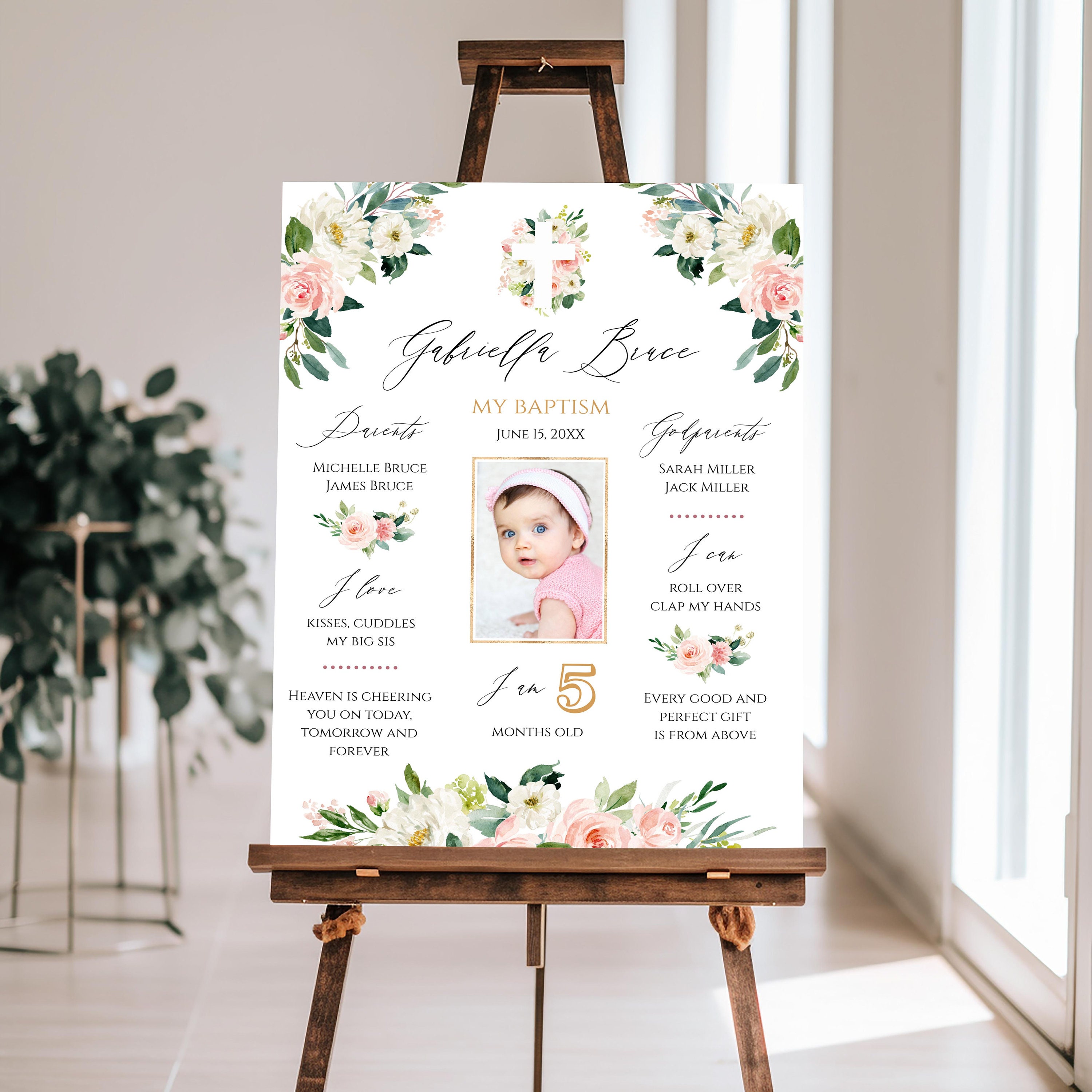 Photo Baptism Milestone Sign for Girl Baptism Milestone Poster Template ...