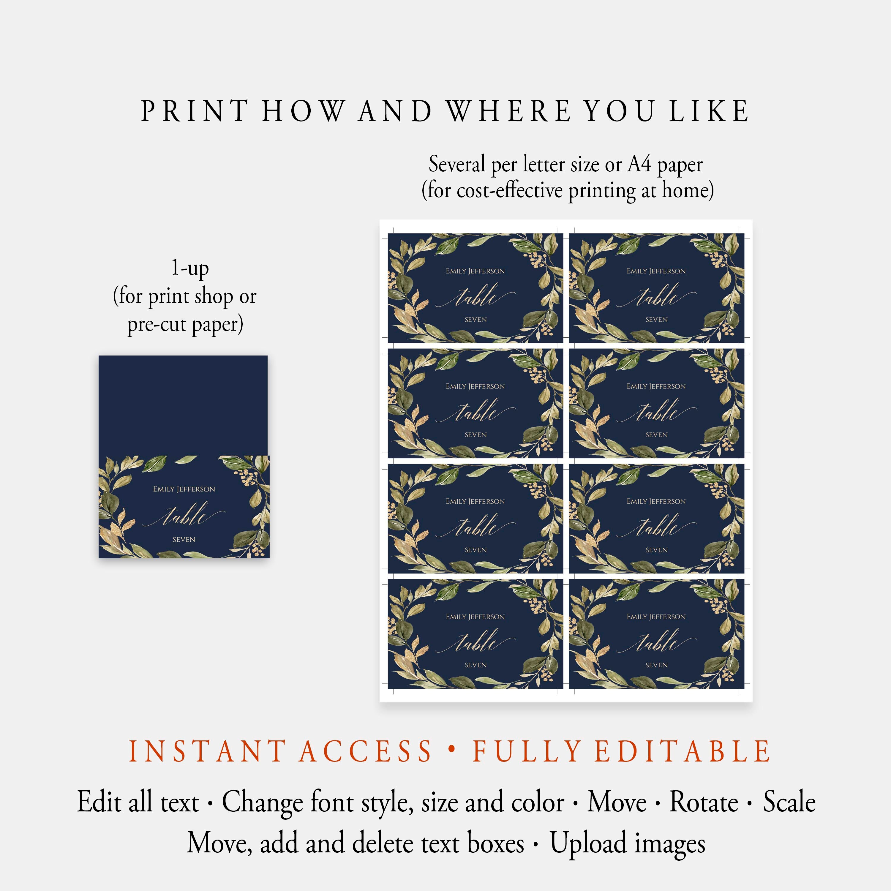 Navy Place Cards Instant Download Editable Place Card | Etsy