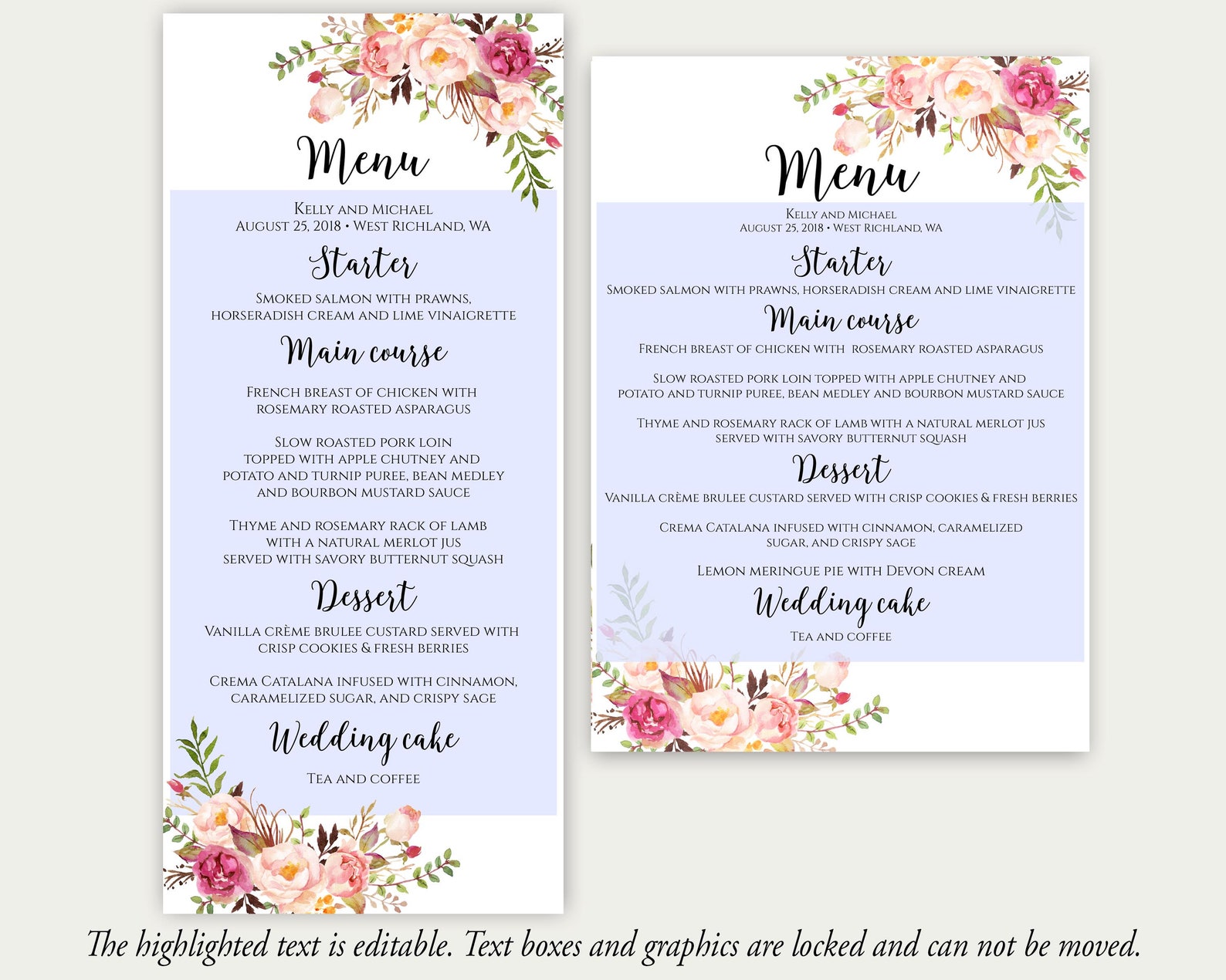 Wedding Menu Printable Wedding Menu Template Wedding Menu - Etsy