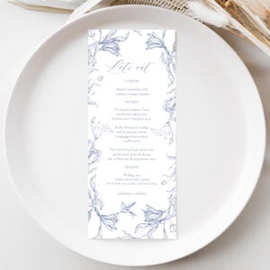 French Toile Menu Dusty Blue Wedding Menu Template Chinoiserie Menu ...