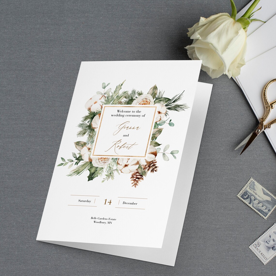 Winter Folded Wedding Program Template Editable Folded - Etsy