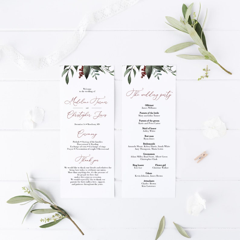 Winter Wedding Program Template Editable Printable Ceremony - Etsy