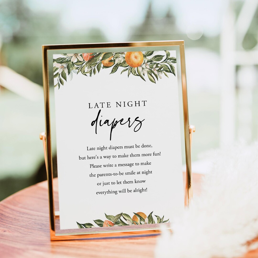 Orange Late Night Diapers, Printable Late Night Diaper Sign, Citrus ...