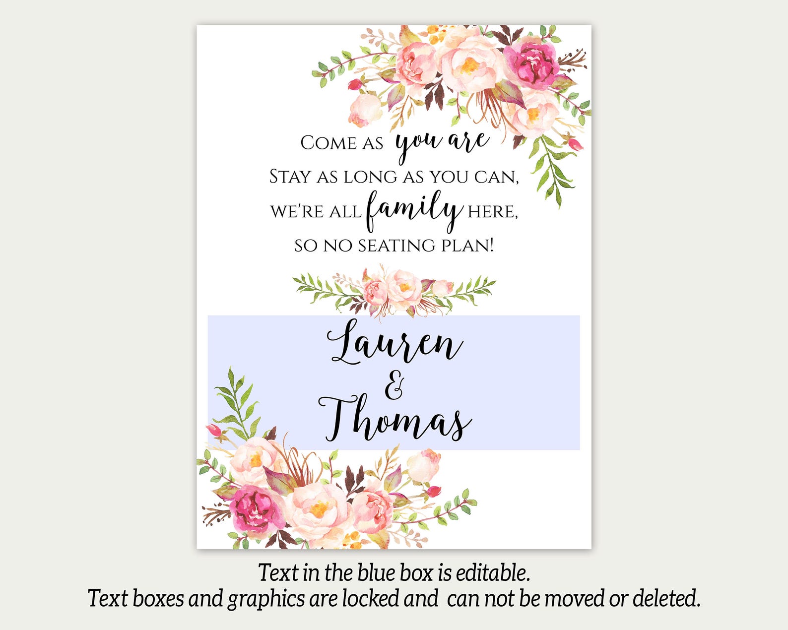 Come as You Are No Seating Plan Sign No Seating Plan | Etsy