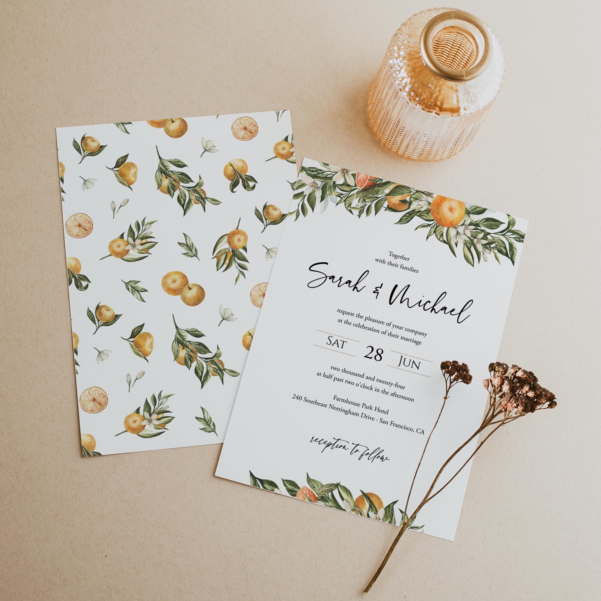 Orange Wedding Invitation Set Clementine Wedding Invitation Suite ...