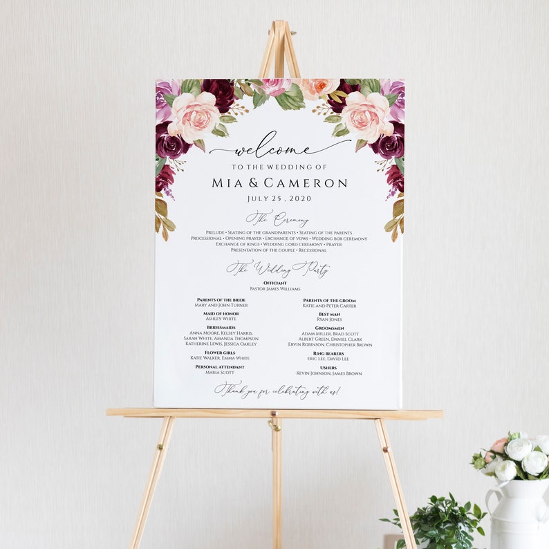 Boho Wedding Program Board Large Wedding Program Template | Etsy