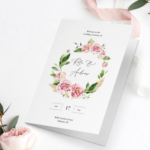 Folded Wedding Program Template Fully Editable Instant - Etsy