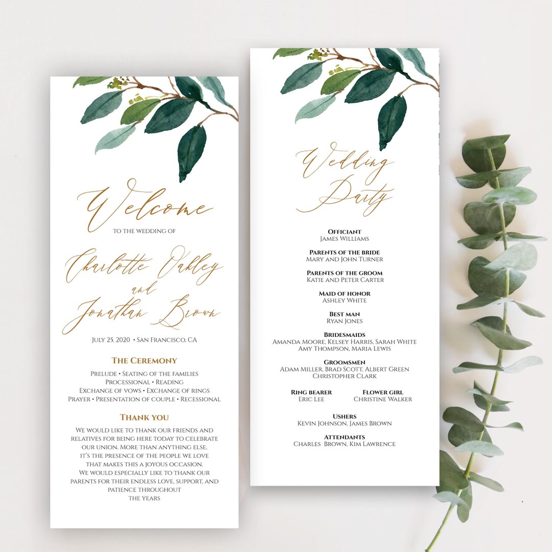 Editable Wedding Program Template, Fully Editable, Two Sided Ceremony ...