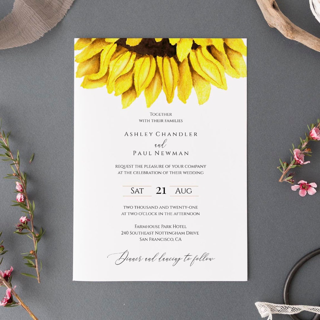 Sunflower Wedding Invitation Template, Editable Wedding Invitation Only ...